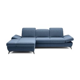 ECKSOFA FELICE L-S Blau Geflochtener Stoff mit Schlaffunktion