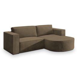 ECKSOFA SORELA M R-S Beige Velours-Stoff mit Schlaffunktion