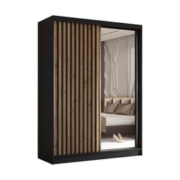 SCHWEBET&Uuml;RENSCHRANK LAMELLO 160/216/61 cm 2-t&uuml;rig mit Spiegel Schwarz