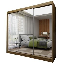 SCHWEBET&Uuml;RENSCHRANK BELLINA 240/216/61cm 3-t&uuml;rig mit Spiegel Eiche Artisan