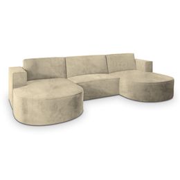 WOHNLANDSCHAFT VEZZO M Creme Velours-Stoff mit Schlaffunktion