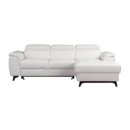 ECKSOFA VOLA Wei&szlig; Velours-Stoff mit Schlaffunktion