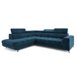 ECKSOFA MORIVA L-S Blau Velours-Stoff mit Schlaffunktion