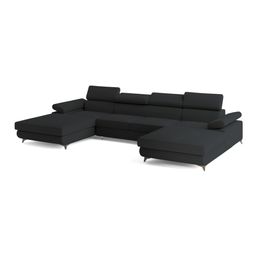 WOHNLANDSCHAFT DETTI Schwarz Boucle-Stoff mit Schlaffunktion