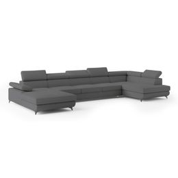 WOHNLANDSCHAFT MONTIVA Grau Boucle-Stoff mit Schlaffunktion