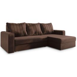 ECKSOFA CARL Braun Pl&uuml;sch-Stoff mit Schlaffunktion