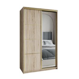 SCHWEBET&Uuml;RENSCHRANK VARO 120/205/60 cm 2-t&uuml;rig mit Spiegel Sonoma Eiche