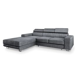 ECKSOFA NOTO L-S Grau Velours-Stoff mit Schlaffunktion
