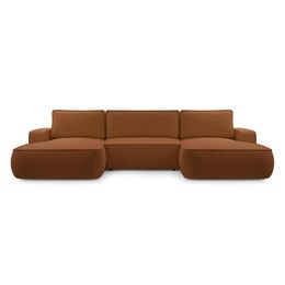 WOHNLANDSCHAFT SOLO Orange Boucle-Stoff mit Schlaffunktion