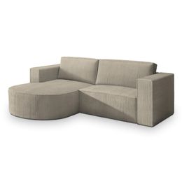 ECKSOFA SORELA P L-S Beige Kordstoff mit Schlaffunktion