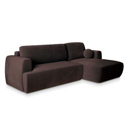 ECKSOFA SENTI K R-S Braun Pl&uuml;sch-Stoff mit Schlaffunktion