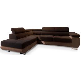 ECKSOFA SELVA L-S Braun Velours-Stoff mit Schlaffunktion
