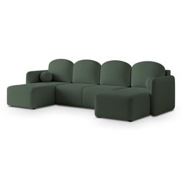 WOHNLANDSCHAFT NUBERO Gr&uuml;n Boucle-Stoff mit Schlaffunktion