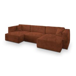 WOHNLANDSCHAFT SARMO Braun Kordstoff mit Schlaffunktion