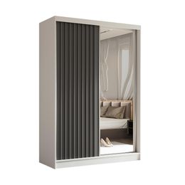 SCHWEBET&Uuml;RENSCHRANK LAMELLO 150/216/61 cm 2-t&uuml;rig mit Spiegel Wei&szlig;