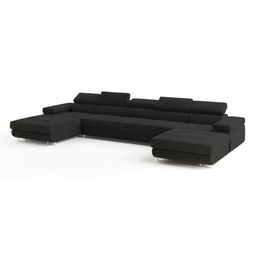 WOHNLANDSCHAFT OMBRA Schwarz Velours-Stoff mit Schlaffunktion