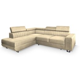 ECKSOFA NOLA L-S Creme Velours-Stoff mit Schlaffunktion