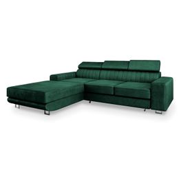 ECKSOFA NOTO L-S Gr&uuml;n Velours-Stoff mit Schlaffunktion