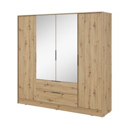 DREHT&Uuml;RENSCHRANK CATERINA 206/200/51 cm 4-t&uuml;rig mit Spiegel Eiche Artisan