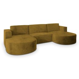 WOHNLANDSCHAFT VEZZO M Gelb Velours-Stoff mit Schlaffunktion