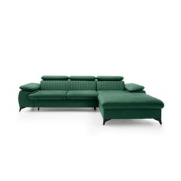 ECKSOFA FIORE Gr&uuml;n Velours-Stoff mit Schlaffunktion
