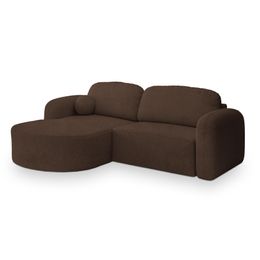 ECKSOFA AMILIA L-S Braun Boucle-Stoff mit Schlaffunktion