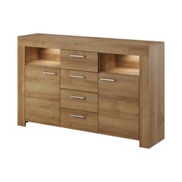 SIDEBOARD CIELO 155x40x96 cm mit 4 Schubladen und 2 T&uuml;ren Eichefarben