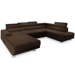 WOHNLANDSCHAFT SIENA R-S Braun Velours-Stoff mit Schlaffunktion