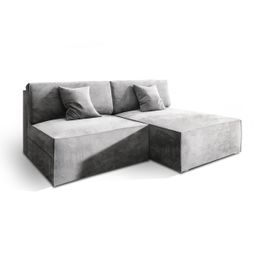 ECKSOFA FIORO M Hellgrau Velours-Stoff mit Schlaffunktion