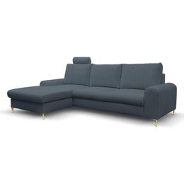 ECKSOFA VERONA L-S Blau Geflochtener Stoff mit Schlaffunktion