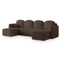 WOHNLANDSCHAFT NUBERO Braun Boucle-Stoff mit Schlaffunktion