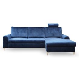 ECKSOFA VERONA R-S Blau Velours-Stoff mit Schlaffunktion