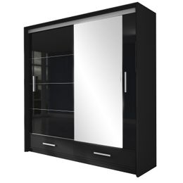 SCHWEBET&Uuml;RENSCHRANK SENNA 208/222/61 cm 2-t&uuml;rig mit Spiegel Schwarz
