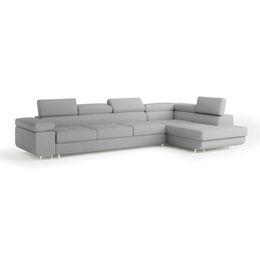 ECKSOFA VICENTE Hellgrau Boucle-Stoff mit Schlaffunktion