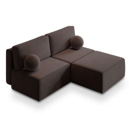 ECKSOFA VARNA M Braun Velours-Stoff mit Schlaffunktion