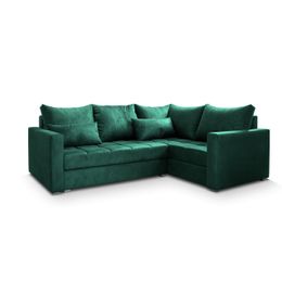 ECKSOFA LIRENO R-S Gr&uuml;n Pl&uuml;sch-Stoff mit Schlaffunktion