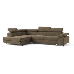 ECKSOFA FAVIEN L-S Beige Velours-Stoff mit Schlaffunktion