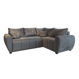 ECKSOFA MADISON L R-S Grau Pl&uuml;sch-Stoff mit Schlaffunktion