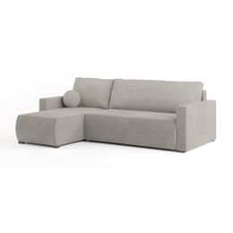 ECKSOFA SORGE Creme Pl&uuml;sch-Stoff mit Schlaffunktion