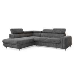 ECKSOFA VELISS Grau Kordstoff mit Schlaffunktion