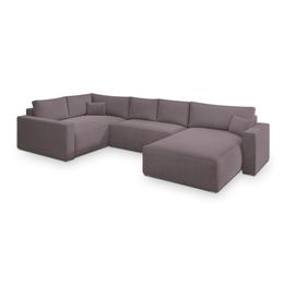 WOHNLANDSCHAFT VELAMI L-S Lila Velours-Stoff mit Schlaffunktion