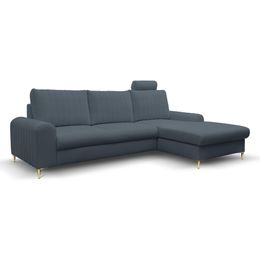 ECKSOFA VERONA R-S Blau Geflochtener Stoff mit Schlaffunktion