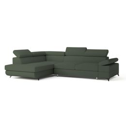 ECKSOFA FAVIEN L-S Gr&uuml;n Boucle-Stoff mit Schlaffunktion
