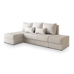 ECKSOFA NORVI Creme Geflochtener Stoff mit Schlaffunktion