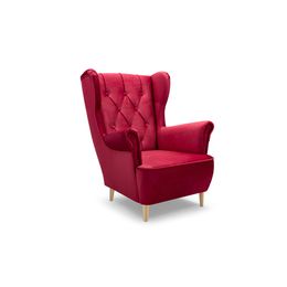 SESSEL TIBER, Polstersessel Glamour Loungesessel, Velours-Stoff Rot