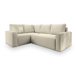 ECKSOFA ESTANO L-S Creme Kordstoff mit Schlaffunktion