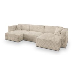 WOHNLANDSCHAFT SARMO Creme Kordstoff mit Schlaffunktion