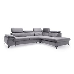 ECKSOFA FIORE Grau Velours-Stoff mit Schlaffunktion