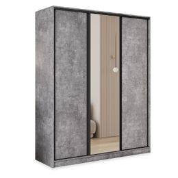 SCHWEBET&Uuml;RENSCHRANK TARI 160/205/58 cm 3-t&uuml;rig mit Spiegel und 4 Schubladen Titanfarben