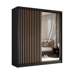 SCHWEBET&Uuml;RENSCHRANK LAMELLO 200/216/61 cm 2-t&uuml;rig mit Spiegel Schwarz